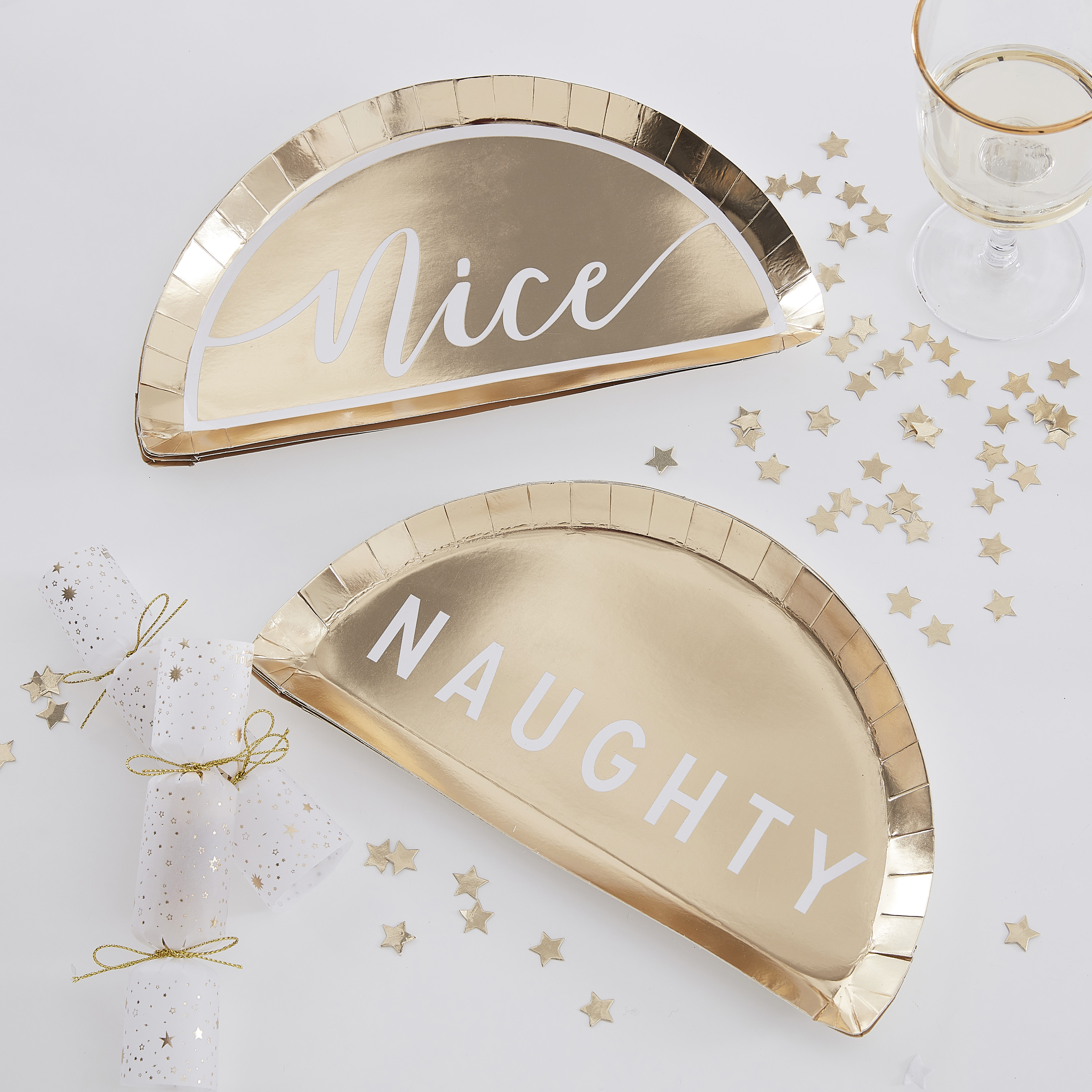 Gold Naughty or Nice Christmas Paper Plates - Gold Christmas Plates ...