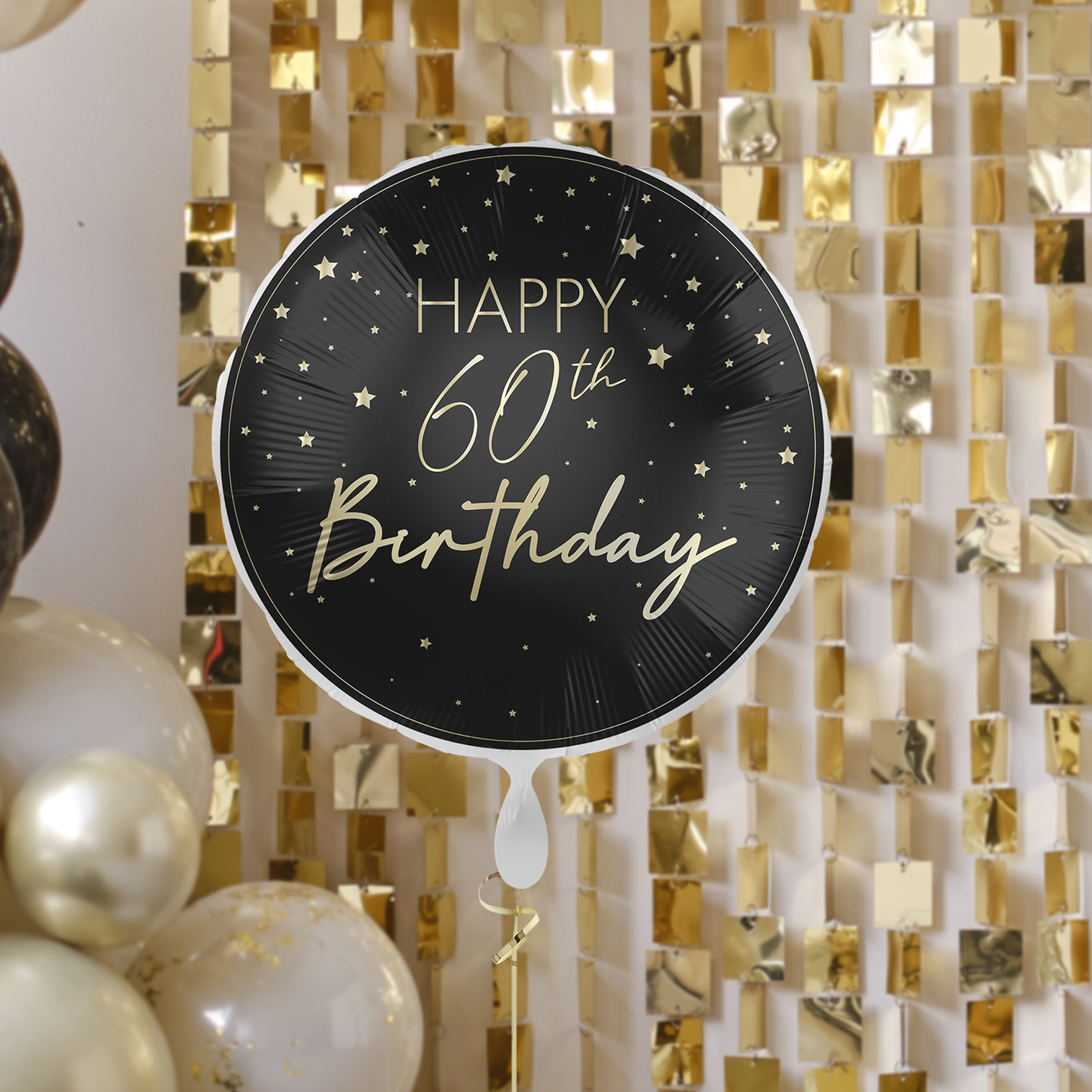 Black & Gold 60th Birthday Helium Balloon Delivered | Ginger Ray