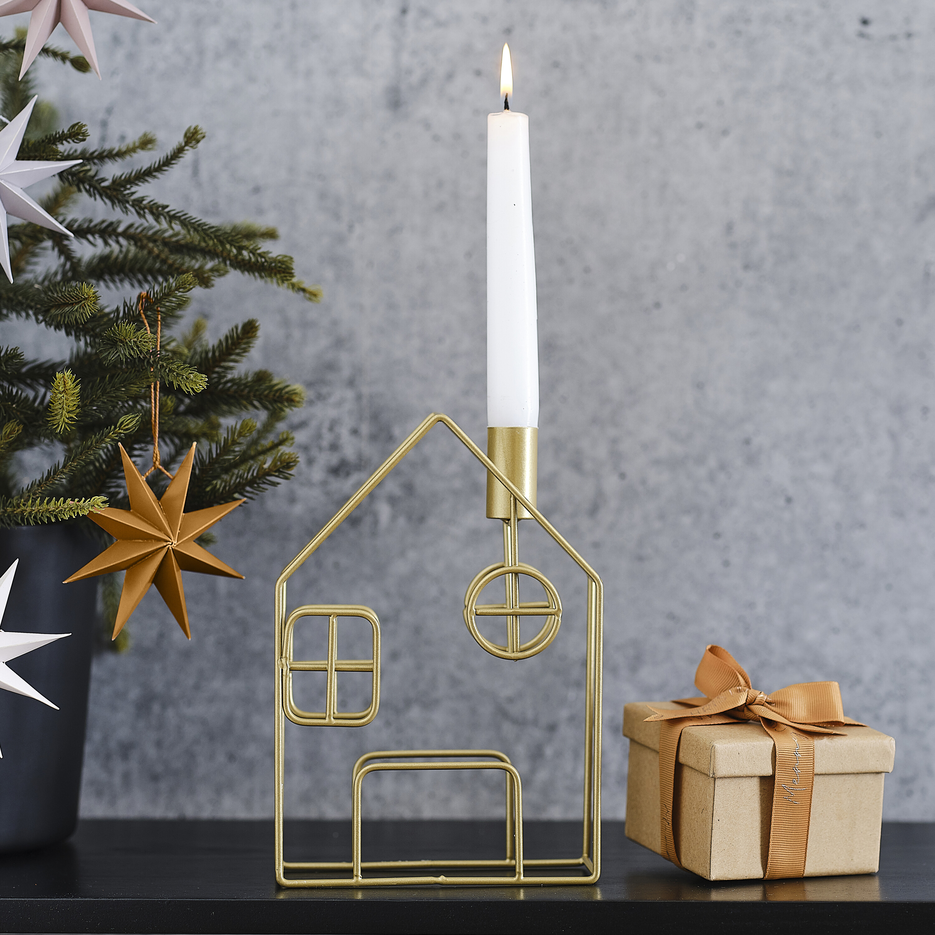 Gold Metal House Christmas Candle Holder | Ginger Ray