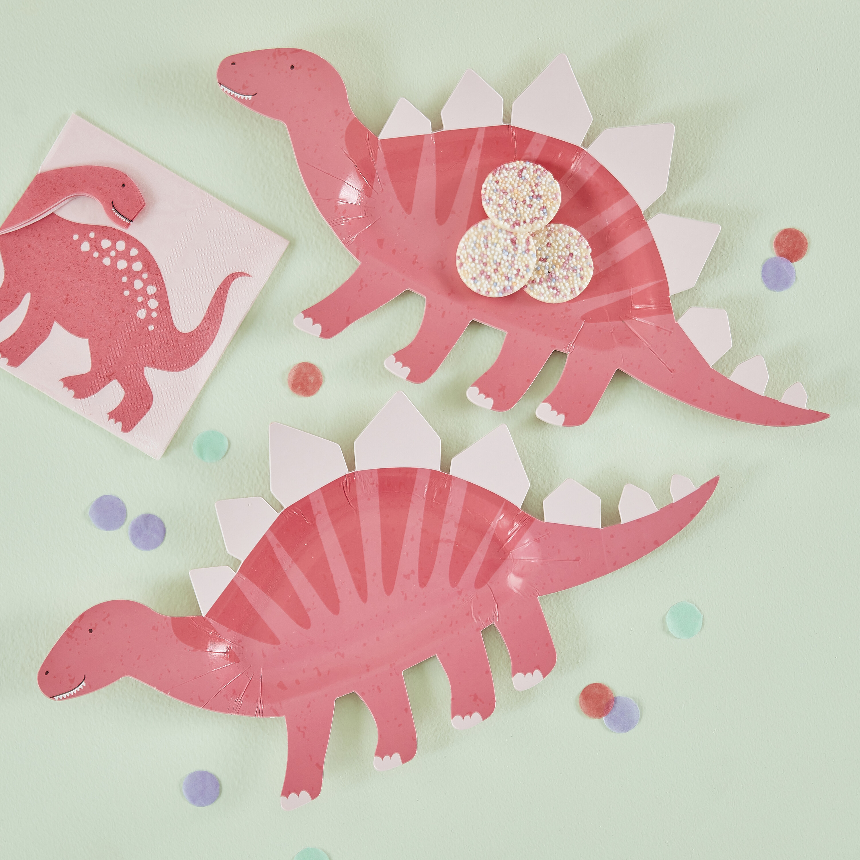 Pink Shaped Dinosaur Sweet Treat Plate Girl Dinosaur Party Ginger Ray pink-shaped-dinosaur-sweet-treat-plate-girl-dinosaur-party-ginger-ray