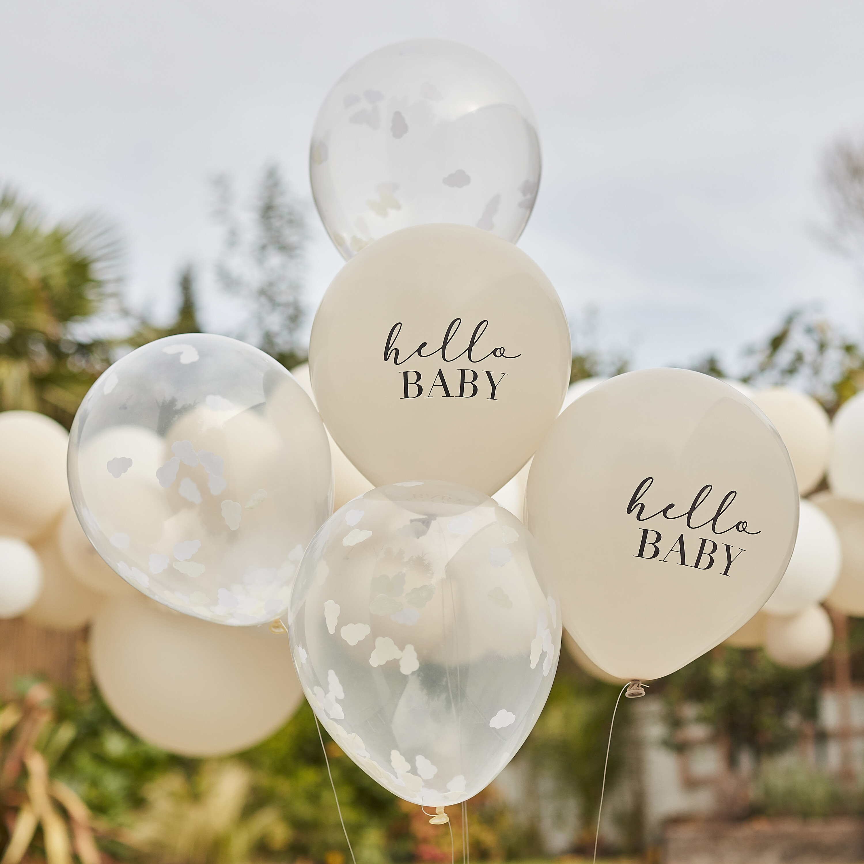 Hello Baby Taupe and Cloud Confetti Baby Shower Balloons | Ginger Ray