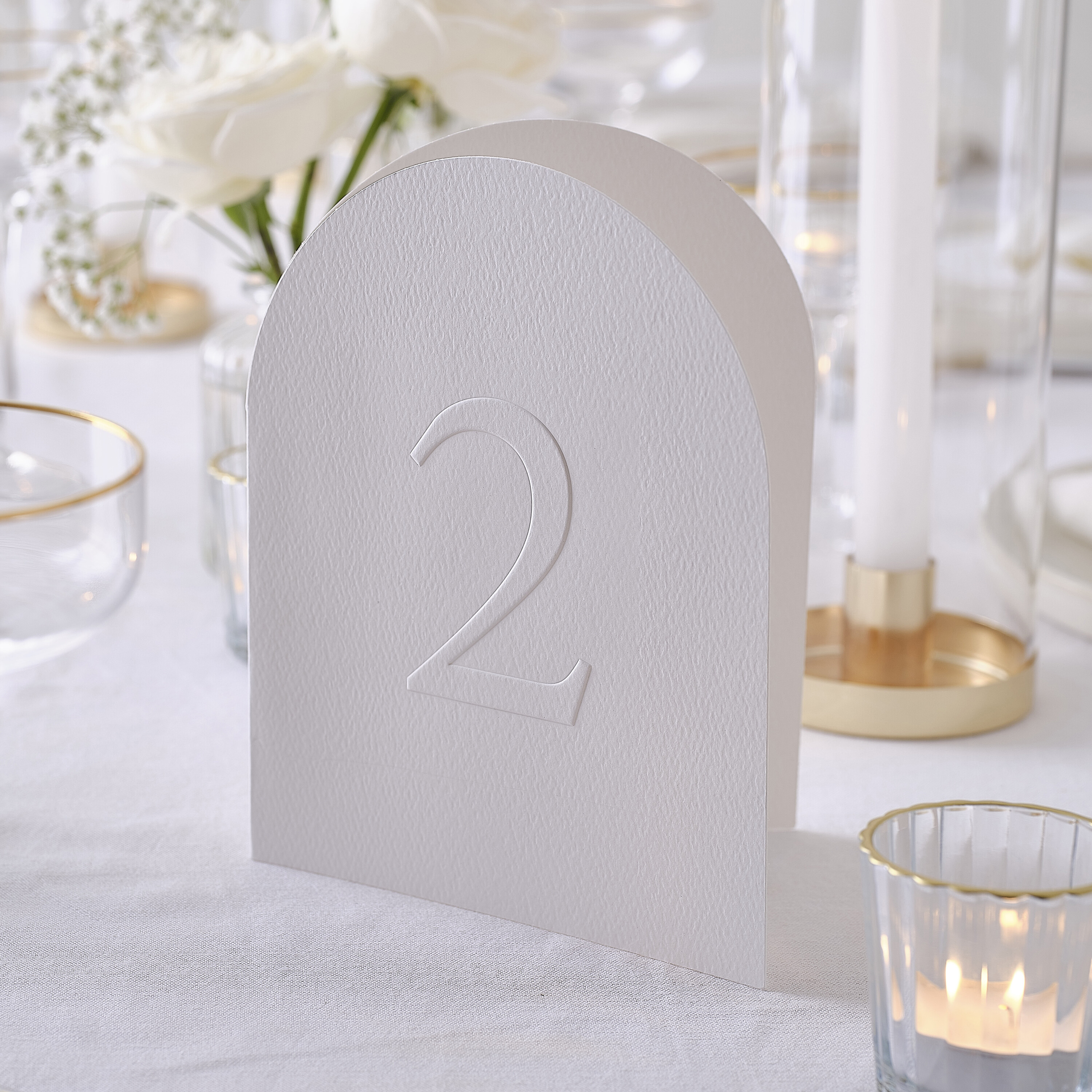 White Embossed Card Table Numbers | Ginger Ray