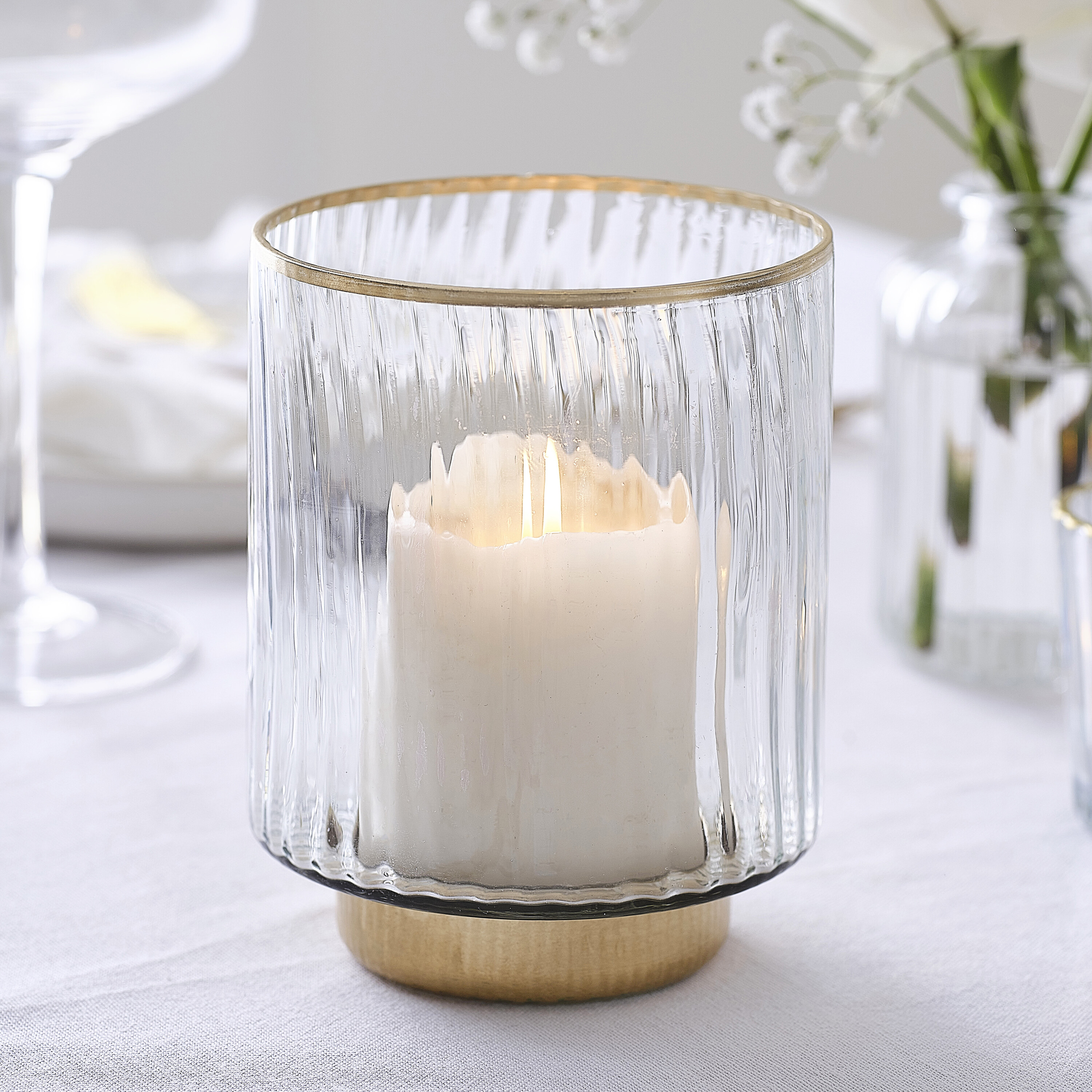 Ribbed Glass Hurricane Candle Holder | Ginger Ray
